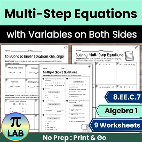 Algebra 1 Worksheets Solving Multi Step Equations On Both Sides 8