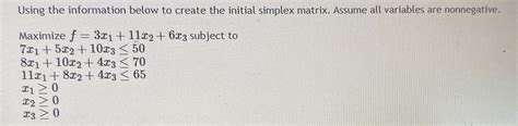 Solved Using The Information Below To Create The Initial