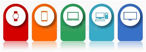 Electronic Devices Icon Set Flat Design Miscellaneous Colorful Icons Such As Smartwatch
