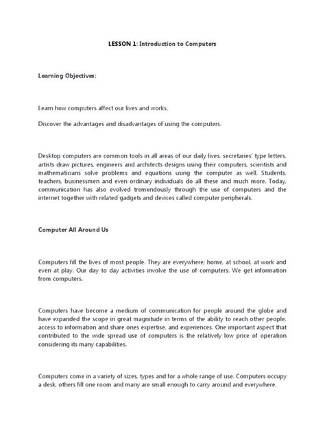 introduction to computers lesson 1 pdf input output computer program