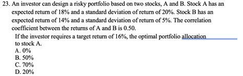 Solved 23 An Investor Can Design A Risky Portfolio Based On