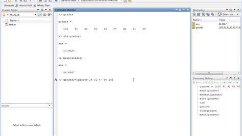 Bh Matlab Essential Skills Sect 33 Calculating Mean Median And Standard Deviation Of Data In
