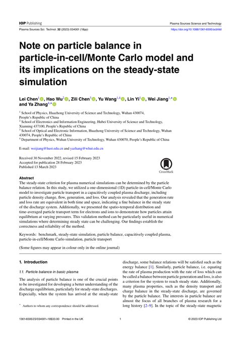 note on particle balance in particle in cell monte carlo model and its