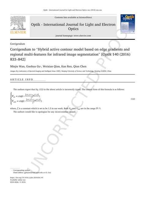 Pdf Corrigendum To Hybrid Active Contour Model Based On Edge Gradients And Regional Multi