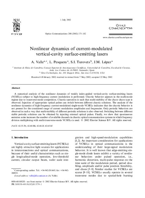 Pdf Nonlinear Dynamics Of Current Modulated Vertical Cavity Surface Emitting Lasers