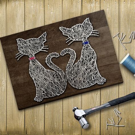 Two Cat String Art Kit Diy Kit Includes All Craft Supplies Etsy