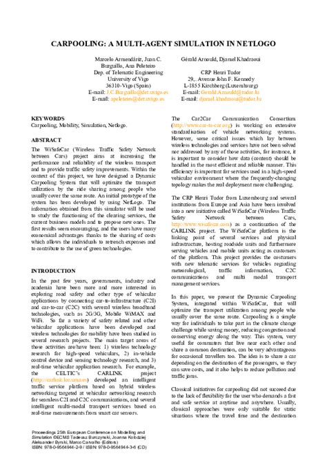 Pdf Carpooling A Multi Agent Simulation In Netlogo