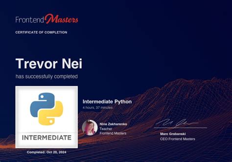 trevor nei on linkedin course completed intermediate python from