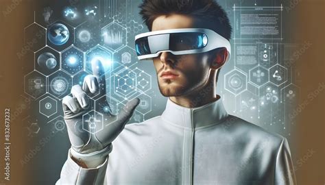 Futuristic Scientist Interacting with Advanced Virtual Reality Interface in a High-Tech ...