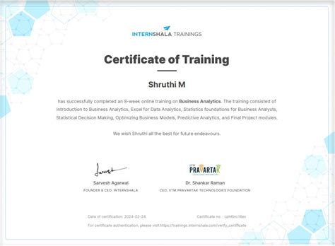 Completed 8 Week Course On Business Analytics From Internshala Shruthi M Posted On The Topic