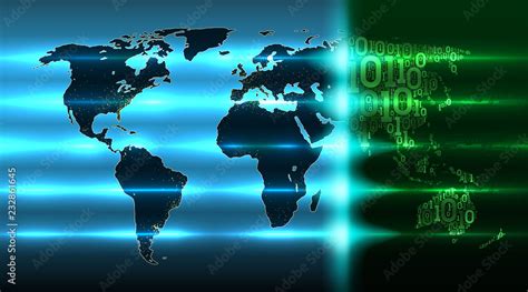 World Map With Evolving Digital Global Technologies Of The Future Map Of The Earth With
