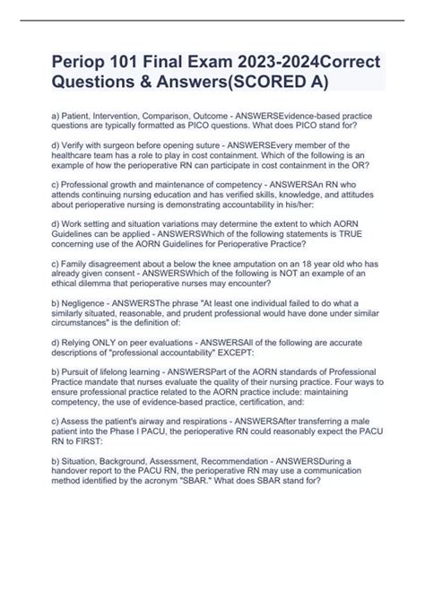 Periop 101 Final Exam Correct Questions And Answers Scored A Periop 101 Stuvia Uk