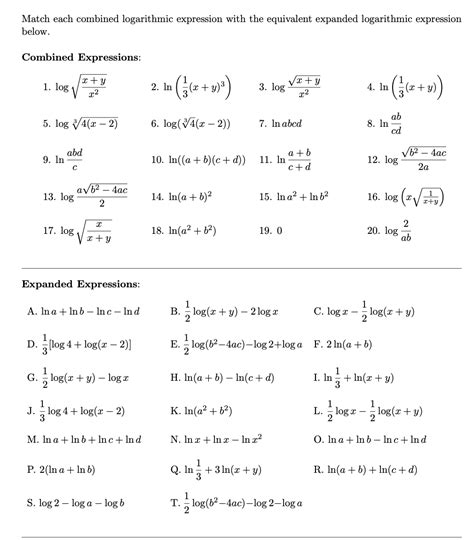 solved match each combined logarithmic expression with the
