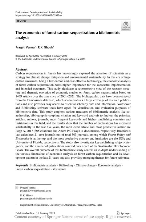 The Economics Of Forest Carbon Sequestration A Bibliometric Analysis