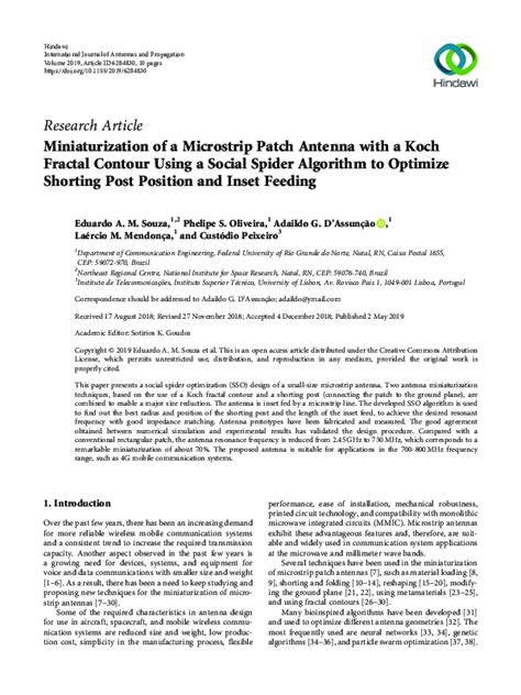 Pdf Miniaturization Of A Microstrip Patch Antenna With A Koch Fractal Contour Using A Social