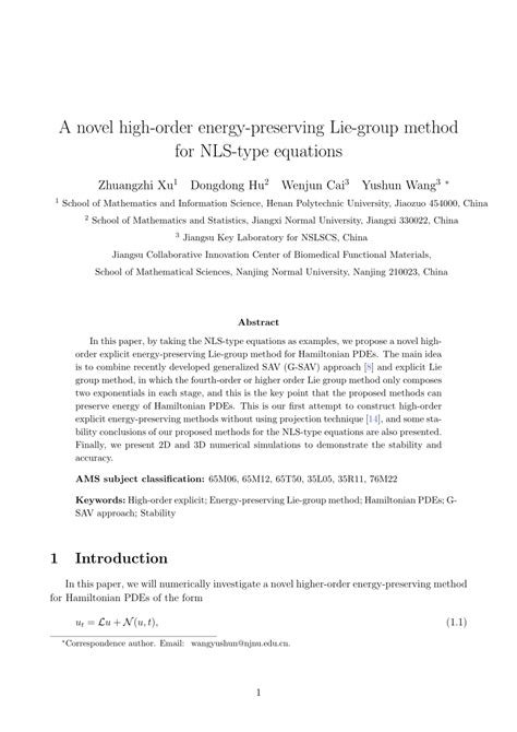 Pdf A Novel High Order Energy Preserving Lie Group Method For Nls Type Equations