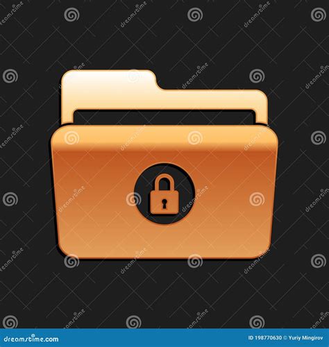 Gold Folder And Lock Icon Isolated On Black Background Closed Folder And Padlock Stock Vector