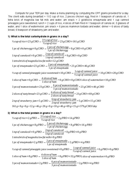 Lab Module Week 2 Diet Computation 2 Pdf Foods Nutrition