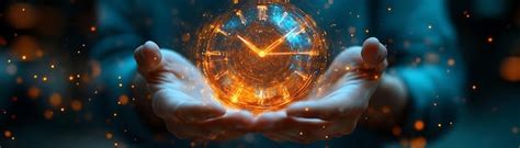 Businessman Holding A Digital Clock Holographic Productivity Tools Task Lists Project Timelines