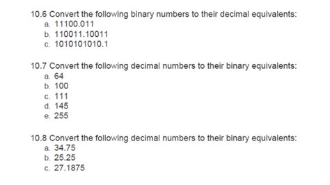Solved 106 Convert The Following Binary Numbers To Their