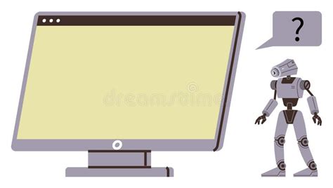 Robot With Question Mark Analyzing Blank Computer Screen Stock Vector Illustration Of