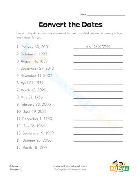 Convert The Dates 1 Worksheet