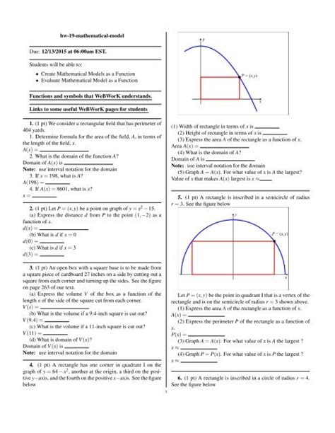 Create Mathematical Models As A Function Webwork