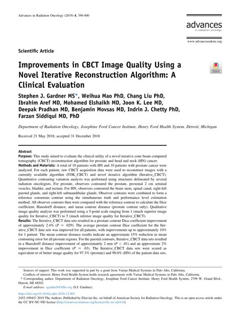 Pdf Improvements In Cbct Image Quality Using A Novel Iterative Reconstruction Algorithm A
