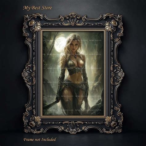 Moonlit Warrior Woman Art Print Sexy Fantasy Poster Gothic Medieval
