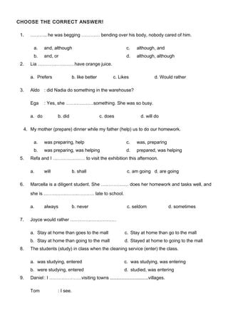 Grammar Exercises DOC Nutrition Healthy Living