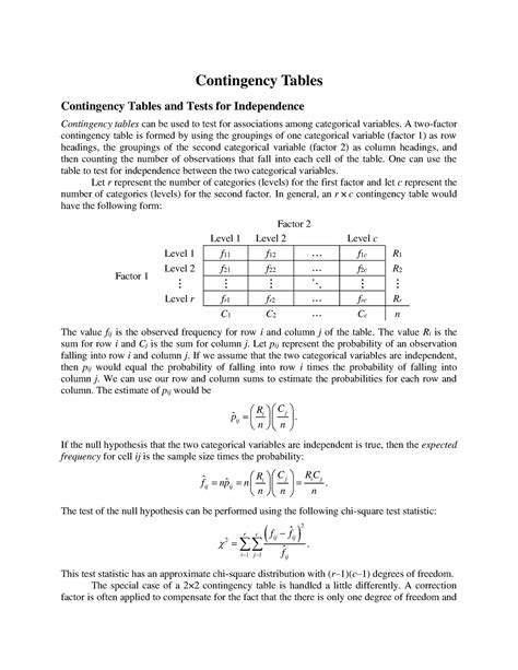 Lab 6 Contingency Tables Contingency Tables And Tests For Independence Contingency Tables