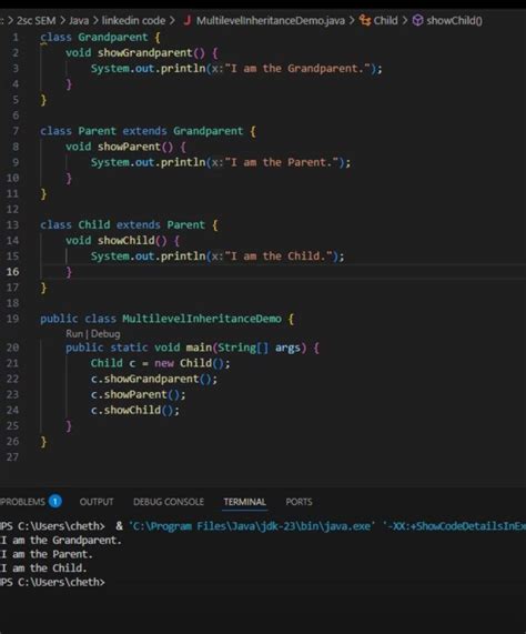 Day 44 Multilevel Inheritance In Java 📝 What I Did ️ Created A Class Utsab Saha