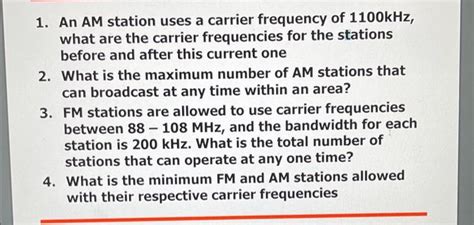 Solved 1 An Am Station Uses A Carrier Frequency Of 1100khz
