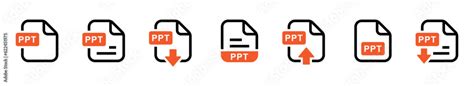 Ppt File Format Icon Set In Line Style Format Information Document