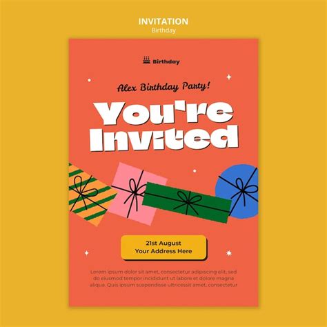 평면 디자인 생일 파티 초대장 서식 파일 무료 Psd 파일