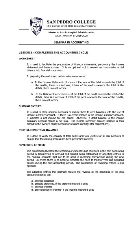 Lesson 3 Completing The Accounting Cycle Warning Tt Undefined Function 32 San Pedro College