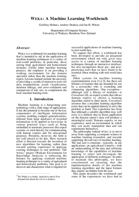 Pdf Weka A Machine Learning Workbench