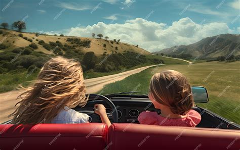 Premium Ai Image Two Girls In A Car With Their Hands Up Driving At Summer