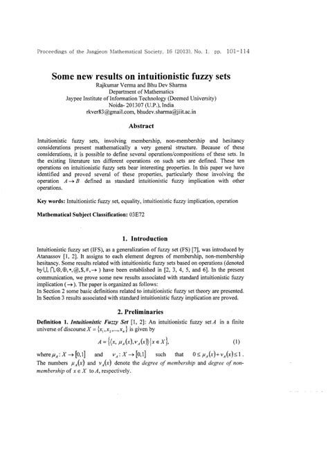 Pdf Some New Results On Intuitionistic Fuzzy Sets