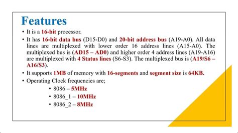 Features Of 8086 Youtube