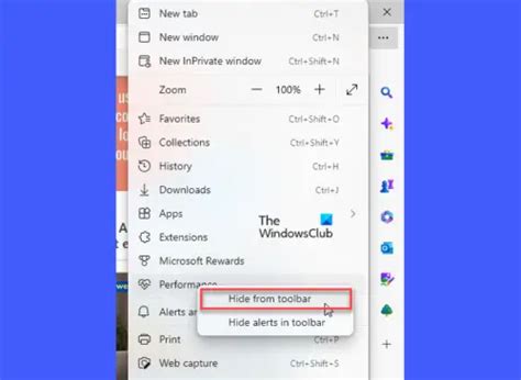 How To Show Or Hide Performance Button On Toolbar In Edge