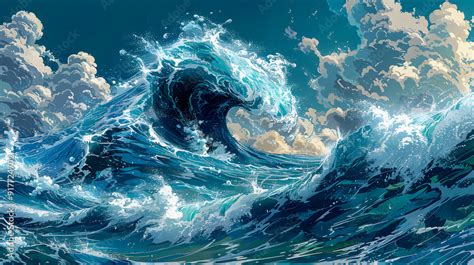 Ocean Wolf Head Wave An Impressive Waves Off Kanagawa Illustration In