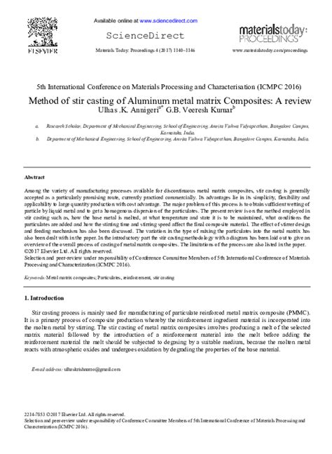 Pdf Method Of Stir Casting Of Aluminum Metal Matrix Composites A Review