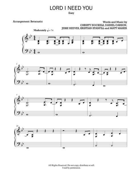 Matt Maher Lord I Need You Easy Piano Sheet By Betacustic
