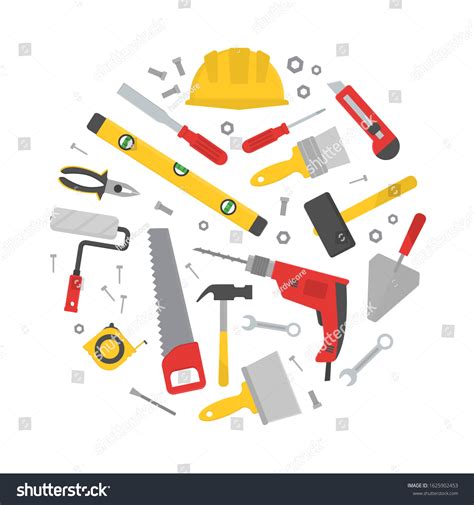 Set Various Working Tools Circle Shape Stock Vector Royalty Free