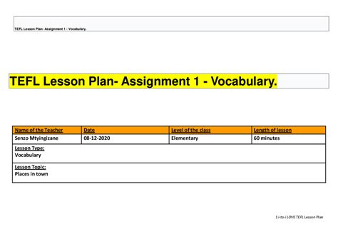 Tefl Lesson Plan Assignment 1 Vocabulary Exams Nursing Docsity Tefl Lesson Plan Assignment 1 Vocabulary Exams Nursing Docsity
