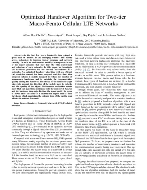 pdf optimized handover algorithm for two tier macro femto cellular