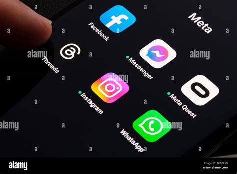 All Meta Platforms Apps On The Screen Of Smartphone Facebook Instagram