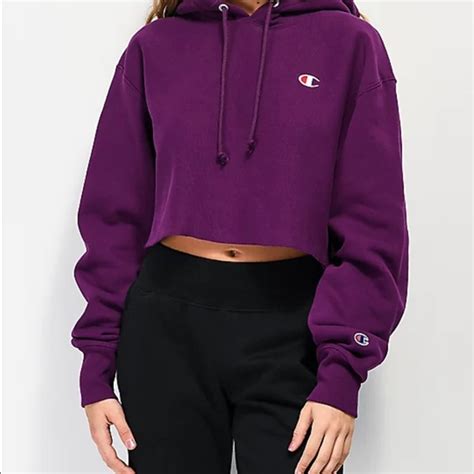 Champion Tops Womans Size Medium Champion Purple Cropped Hoddie