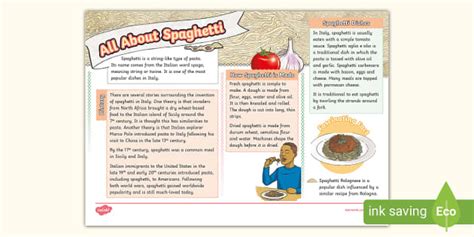 Spaghetti Fact File Italian Food Twinkl Ks Twinkl
